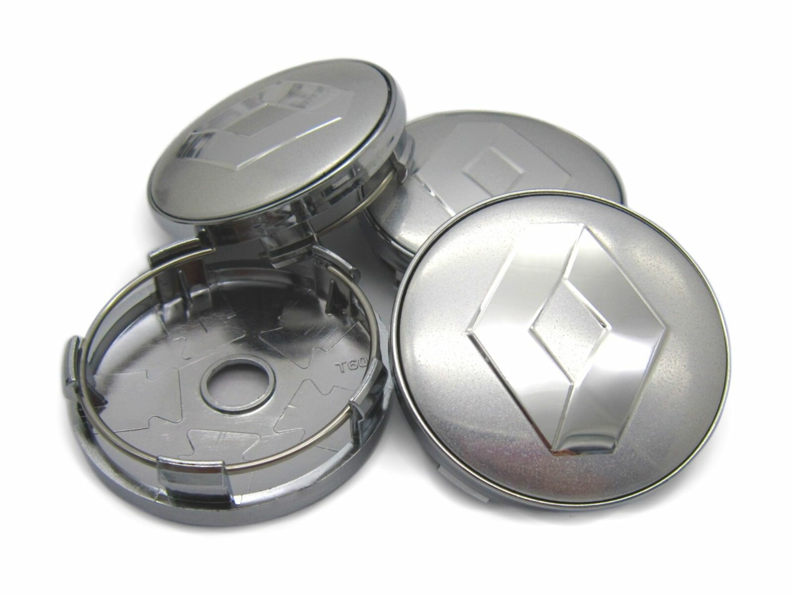 Колпачки заглушки на литые диски Renault full chrome 60/56/9 мм, комплект 4 шт.
