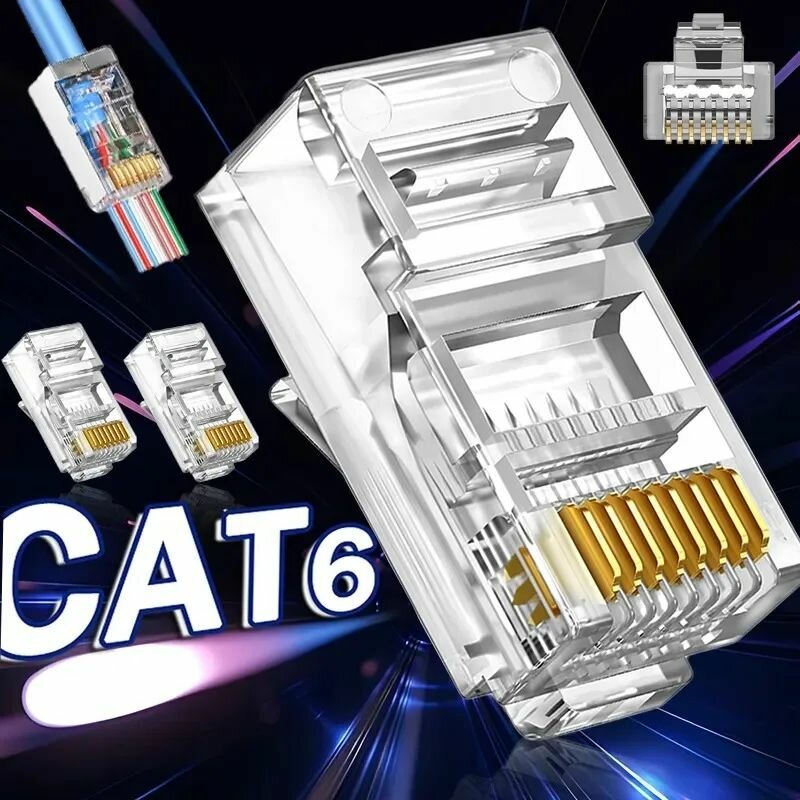 Разъемы CAT6 RJ45 Сетевой кабель Модульный штекер Сетевые адаптеры Проводной Ethernet-конвертер для ПК Аппаратные кабели Аксессуары