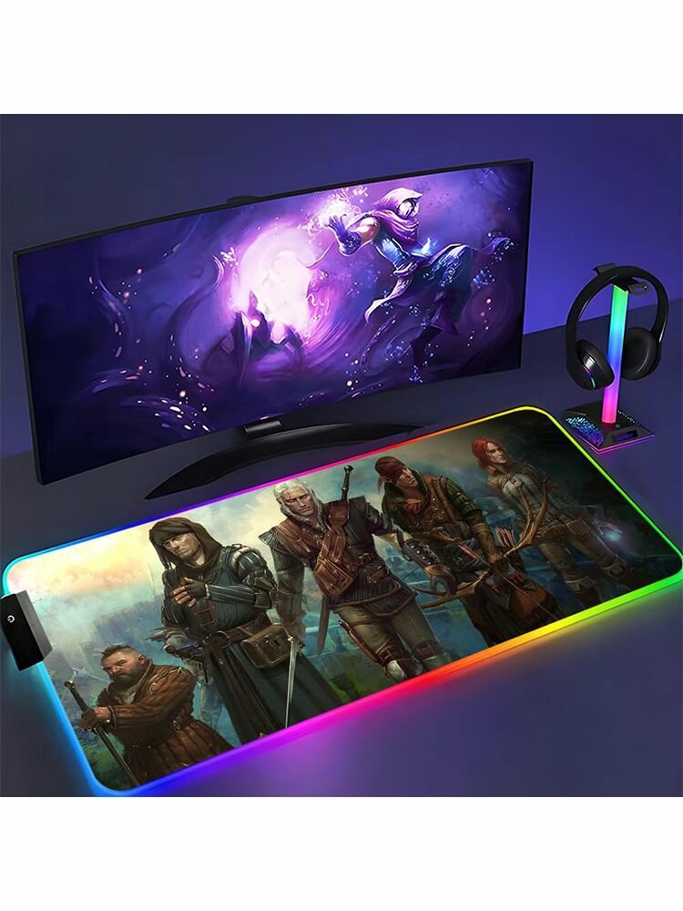 Коврик для мышки The Witcher 3 Gaming Player, подсветка RGB, нескользящая основа