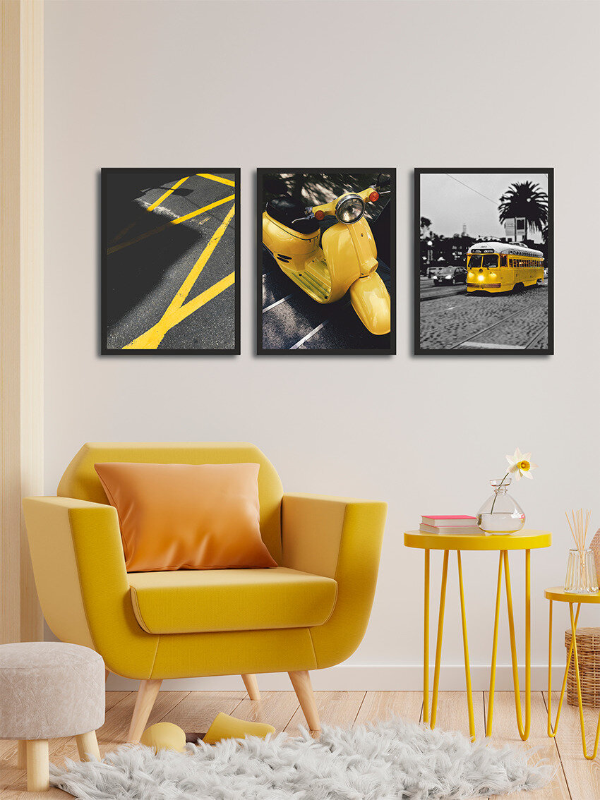 Набор постеров Акцент Желтого, 90х40 см, 3 шт по 30х40 см, DeFine