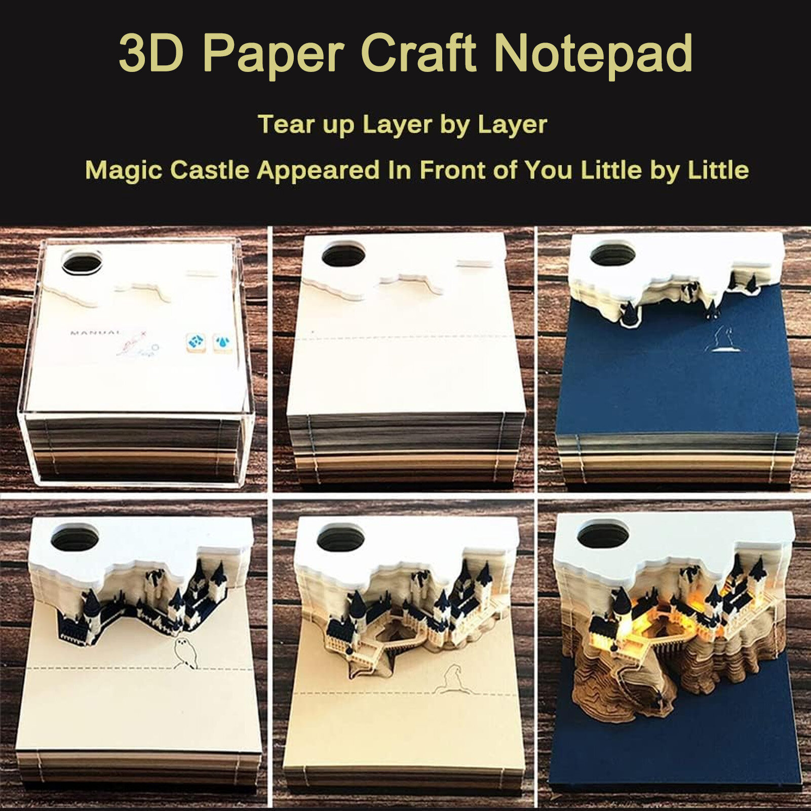 3D Блокнот Бумажный Замок Дизайн 3D Art Craft Блокнот Блокнот Украшение Дома со Светом