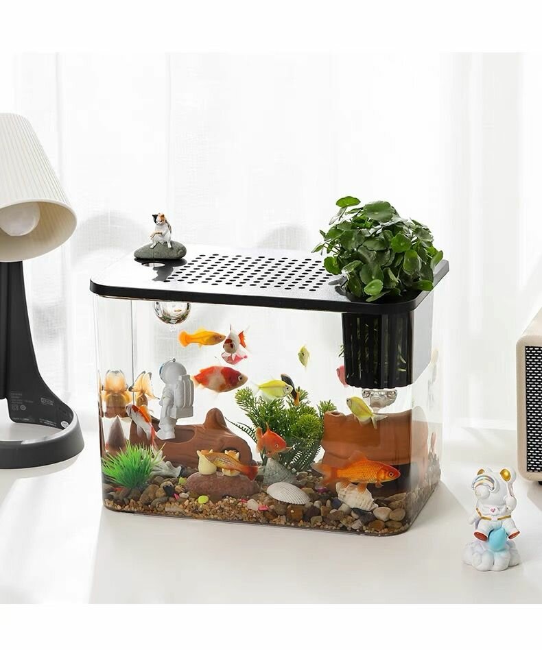 Аквариум Happy Fish, стеклянный, с крышкой, 2л, 23х21.5х13см
