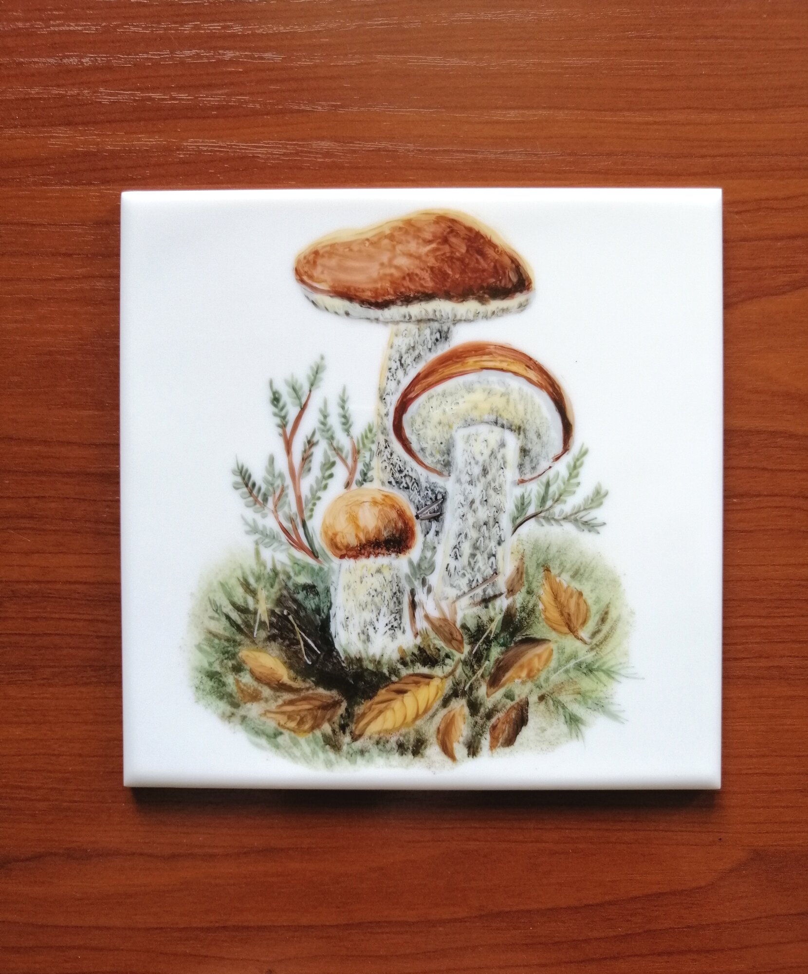 Панно керамическое декоративное Грибы, 15*15 см, Ручная роспись