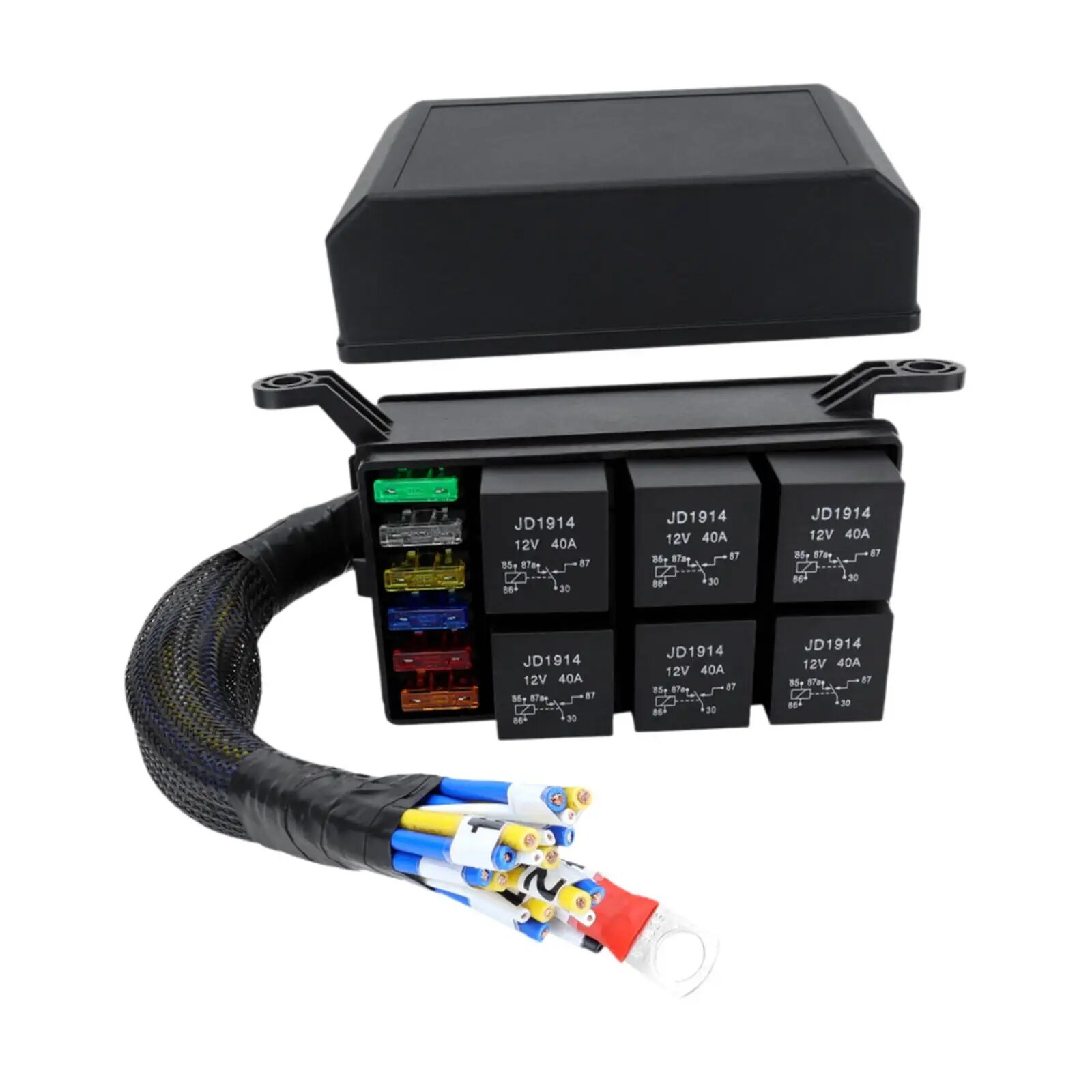 Релейная коробка 12 В, прочная черная, предварительно проводная водонепроницаемая релейная коробка 12 AWG, 6 слотов, блок предохранителей ATC/ATO для автомобильной морской лодки Styel B