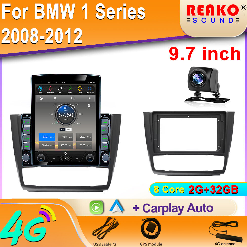 Магнитола для BMW 1 Series 2008-2012 , с камерой заднего вида. IPS экран 9.7 дюймов, Wifi 2din с сенсорным экраном, usb и блютузом.