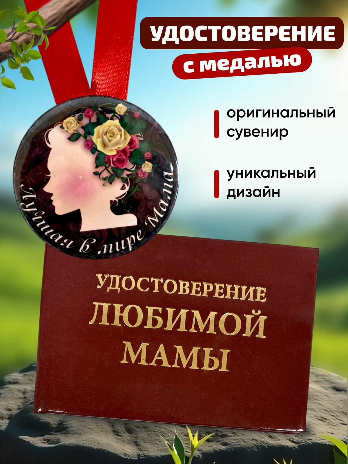 Прикольный набор Шуточное удостоверение "Любимой мамы" + Медаль "Лучшая в мире мама", подарок маме