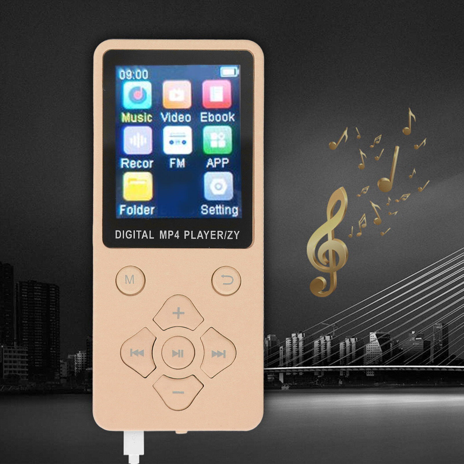 MP4-плеер Многофункциональный 1,8-дюймовый цветной экран BT 5.0 MP3-плеер Музыкальный проигрыватель HiFi Поддерживает Фотографии Видео Электронные Книги Запись Золото