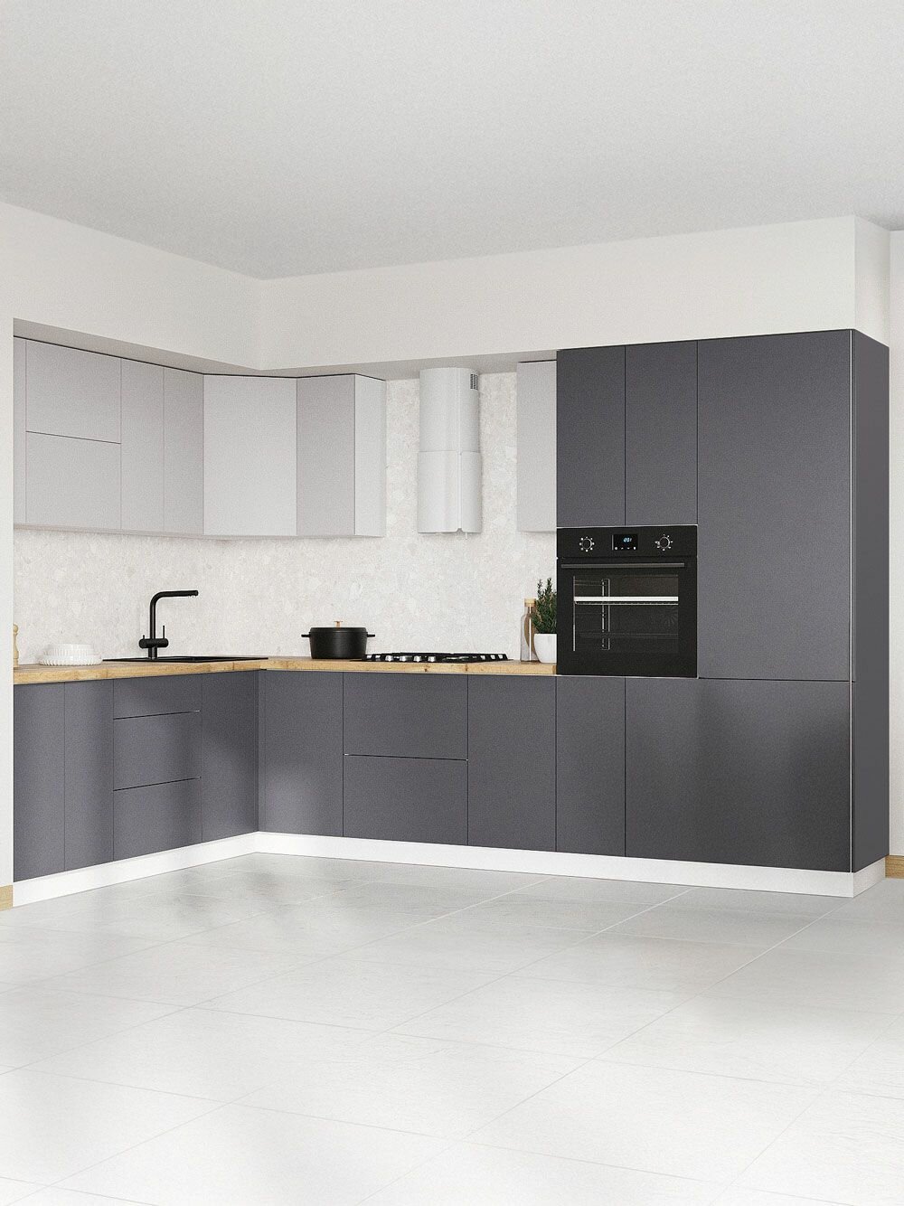 Кухонный гарнитур угловой Тандем 3.2х2.2 м, мебель для дома и кухни, Белый / Нео / Графит