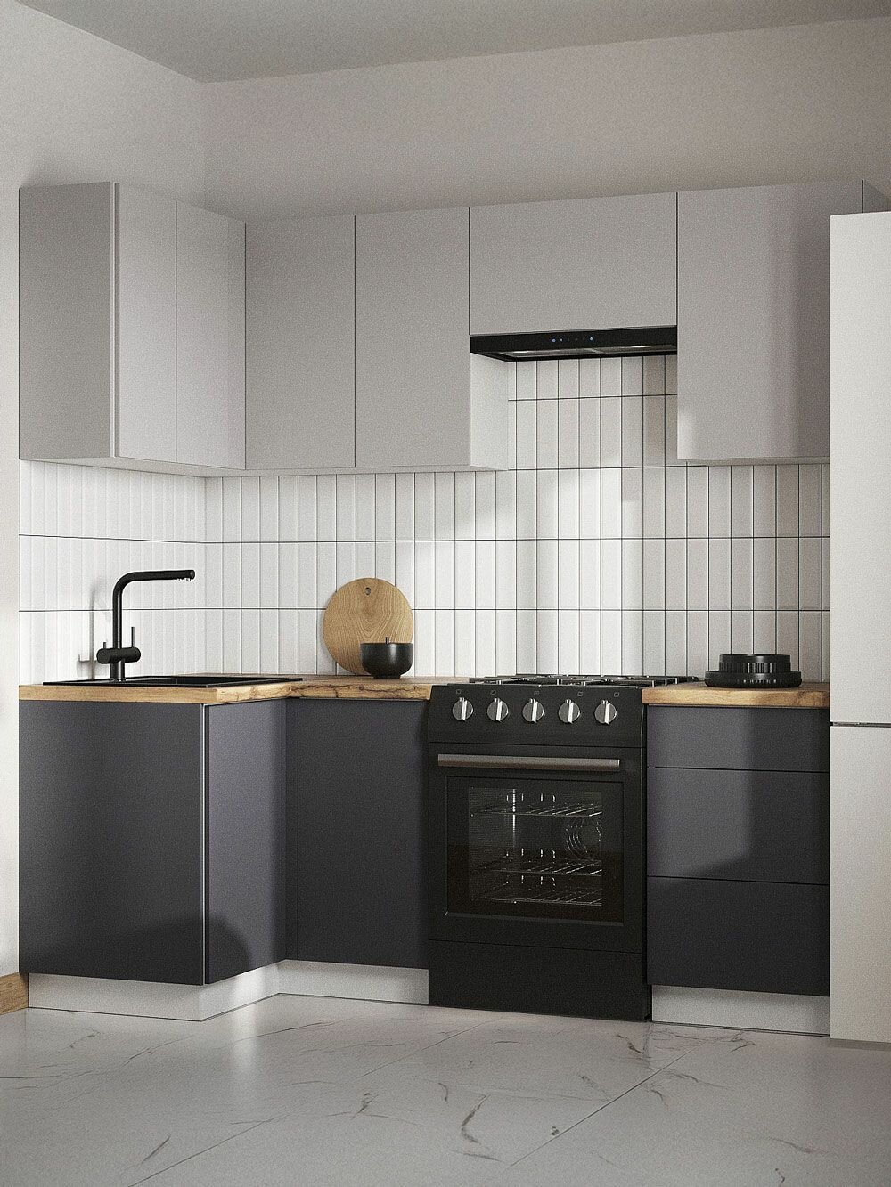 Кухонный гарнитур угловой Тандем 2.1х1 м, мебель для дома и кухни, Белый / Нео / Графит