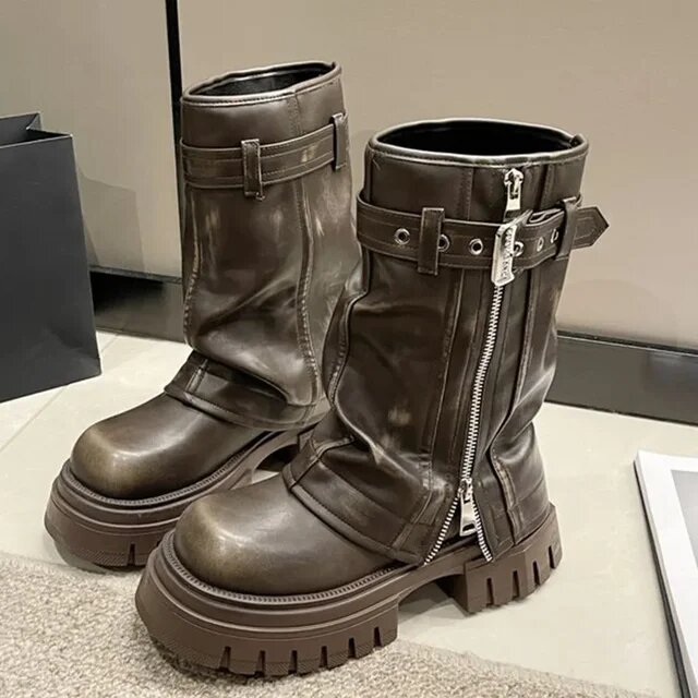 Женские ботинки на платформе в стиле панк-рок 2025 года с пряжкой на ремне, классные армейские ботинки, женская уличная обувь в готическом стиле
