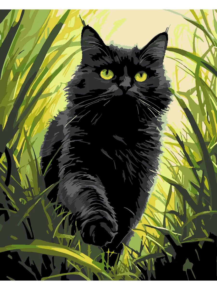 Картина по номерам "Кот в траве" Тут рисуют, на подрамнике, 40x50 см, 14 цветов