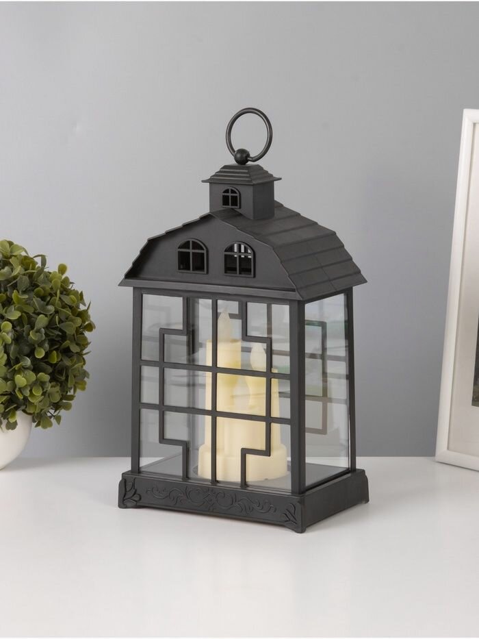 Светодиодная свеча в подсвечнике "Дом со свечами", декор для интерьера, настольный светильник-фонарь, праздничное украшение с подсветкой, LED-ночник, 1.5 Вт, 3хААА, 11х18х30 см