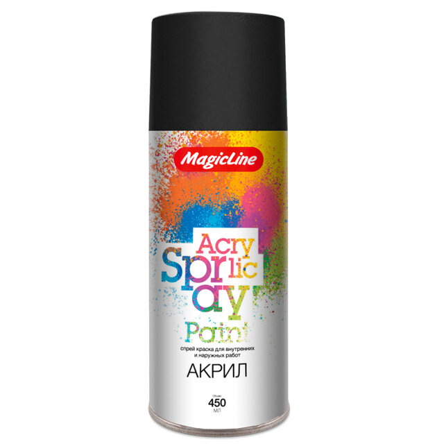 Краска аэрозольная MAGIC LINE акриловая 265г черная матовая #010, арт. ML010
