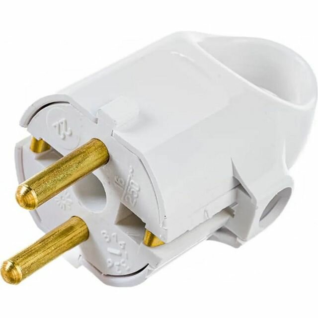 Вилка штепсельная реальная электрика В16-008 с/з с кольцом белого цвета для электрики