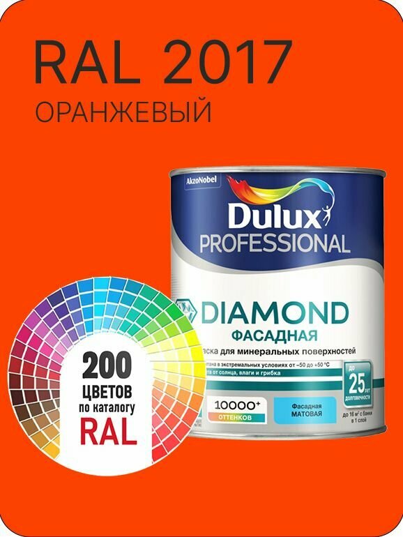 Краска для минеральных и деревянных фасадов Dulux Diamond цвет оранжевый Ral 2017 0.8 л.