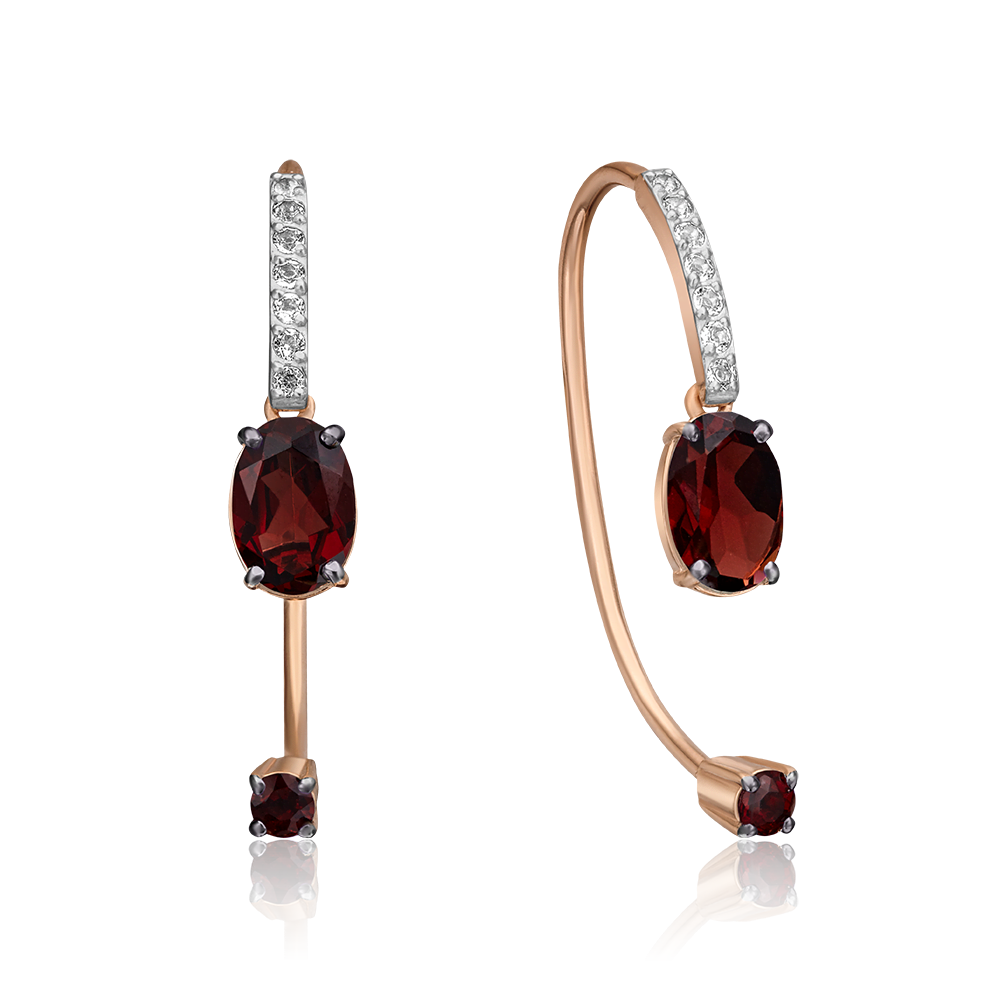 Серьги, красное золото, 585 проба, гранат, топаз