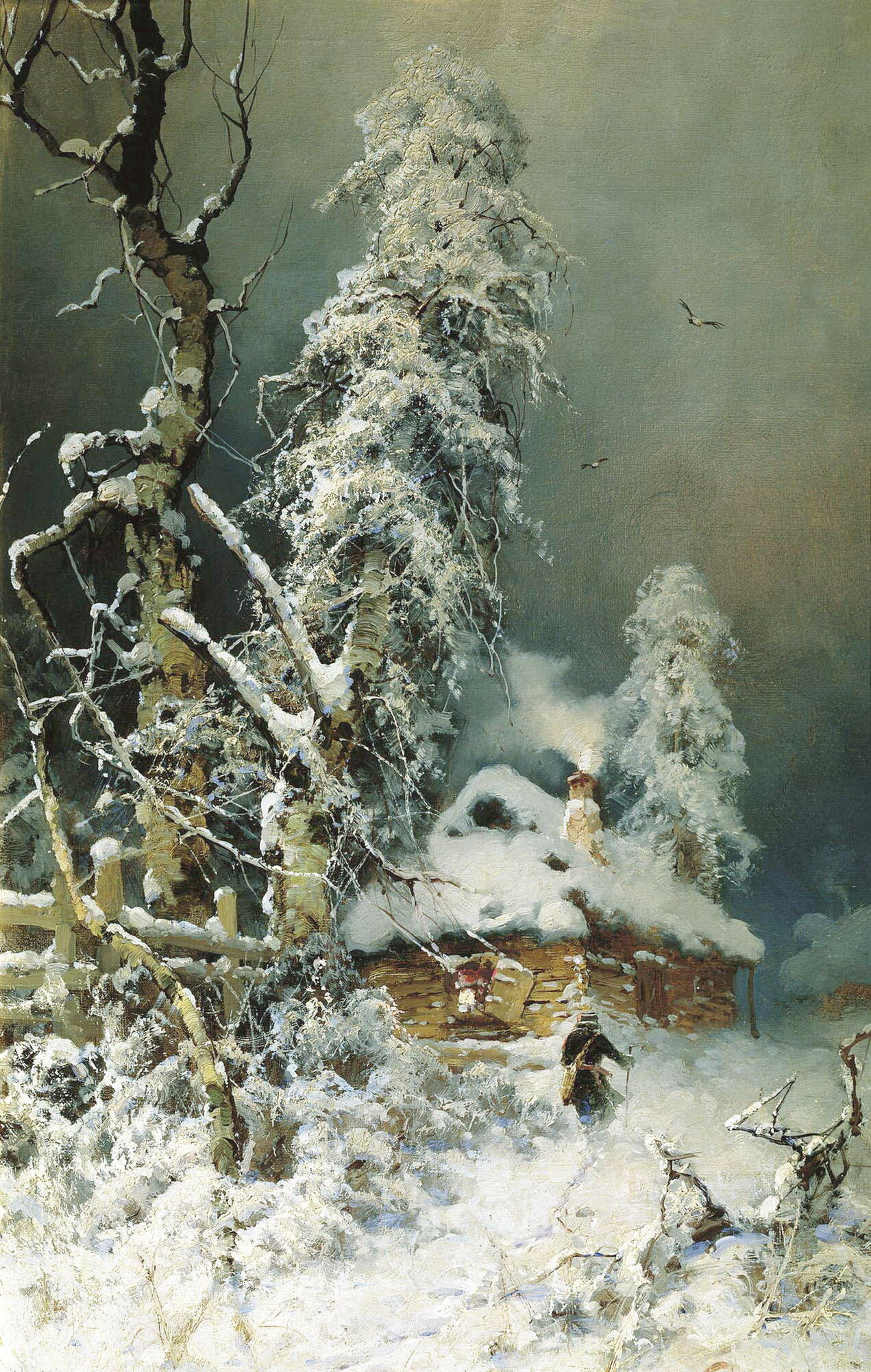 Картина Юлия Клевера Зимний пейзаж с избушкой 50х80 см