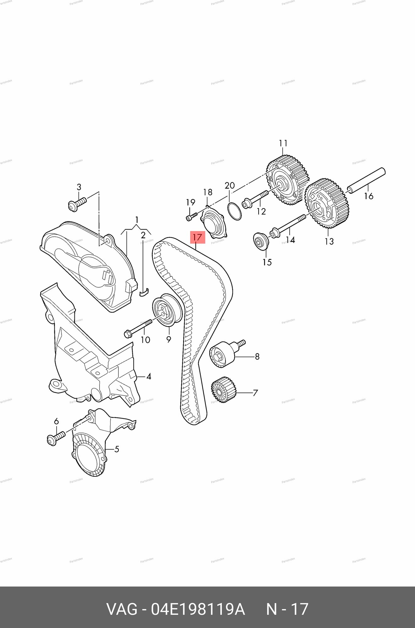 Комплект ремня ГРМ, VAG 04E198119A