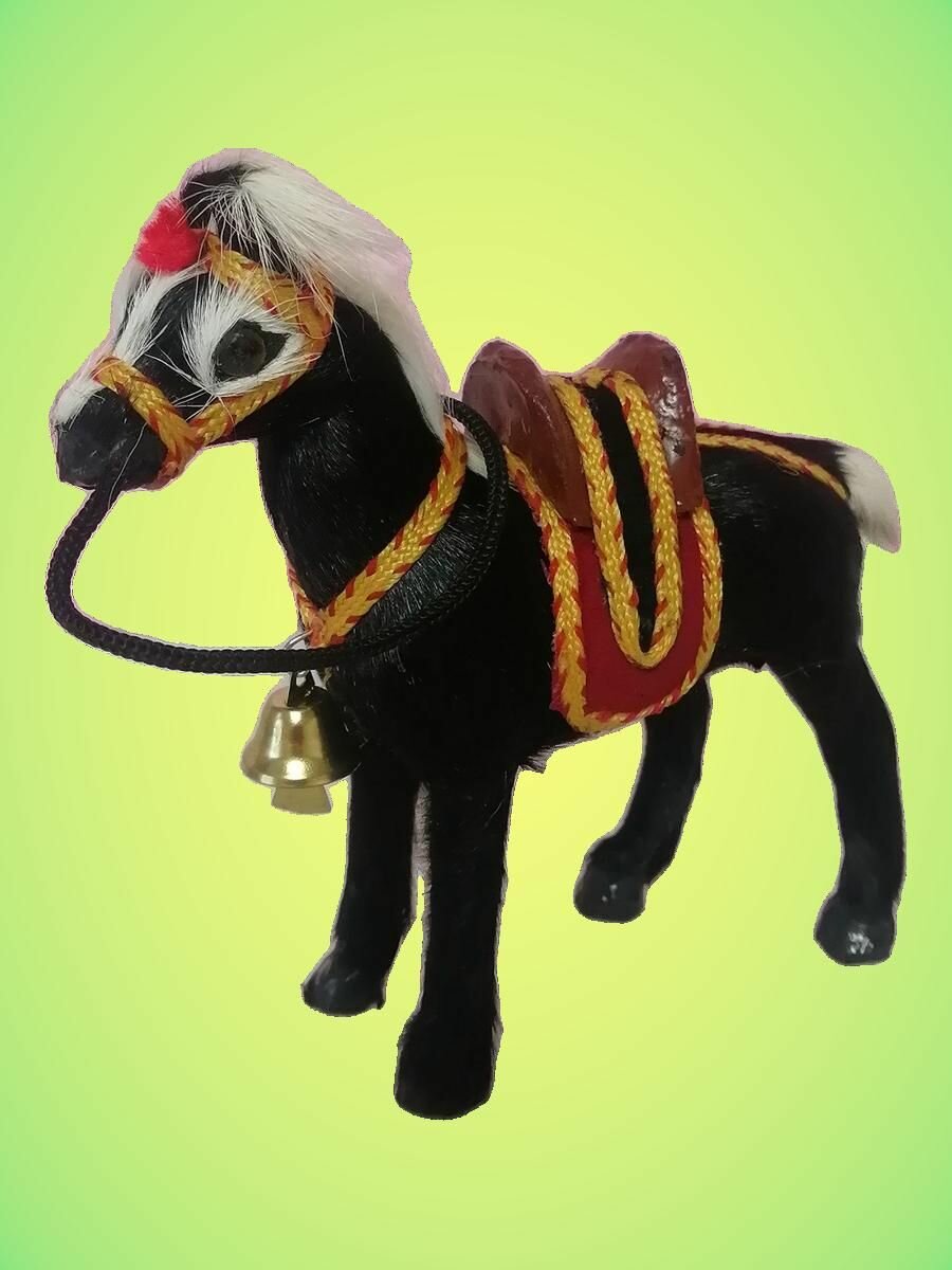 Лошадка черная, фигурка из натурального меха!