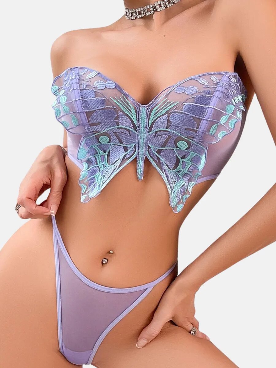 Сексуальное нижнее белье MEIQ, женское, фиолетовое, с вышивкой