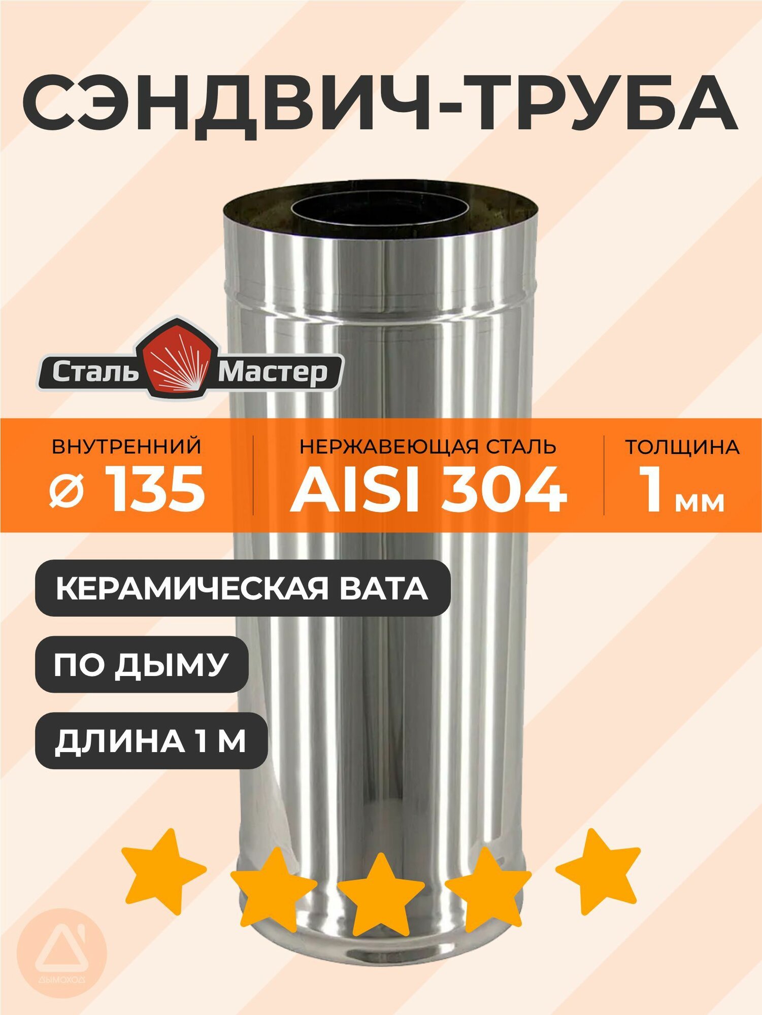 Сэндвич 135 / 220 1,0 м нерж 1 мм (AISI 304) / нерж 0,5 мм супервул