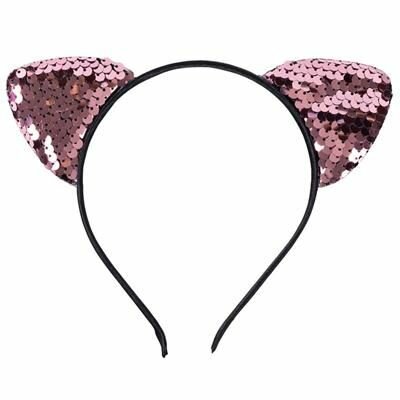 Ободок КНР "Ушки кошки", розовые пайетки