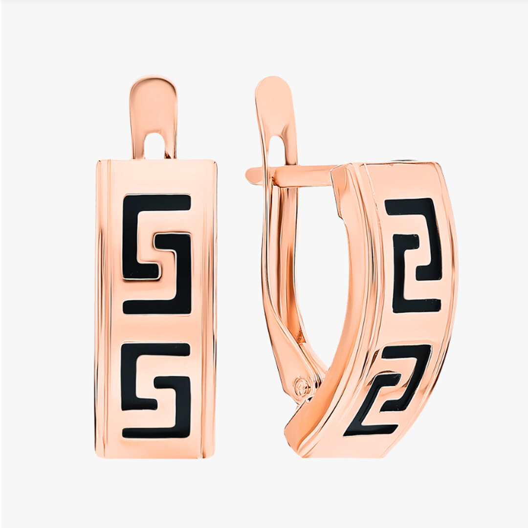 Серьги, красное золото, 585 проба, каучук