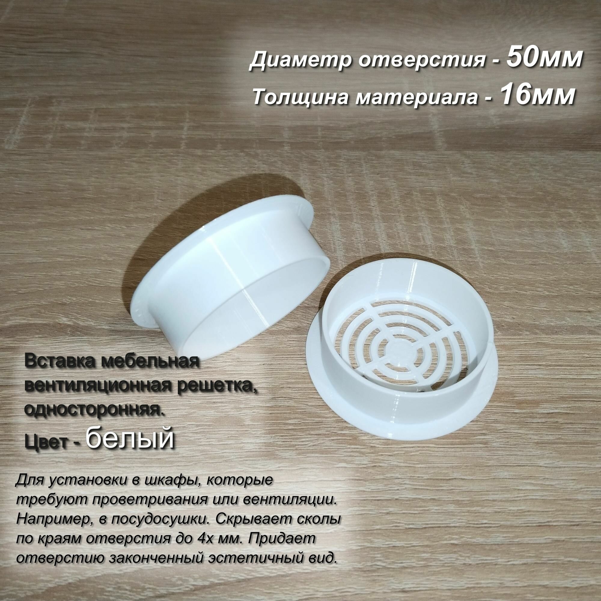 Решетка вентиляционная круглая белая в шкаф посудосушку диаметром 50мм