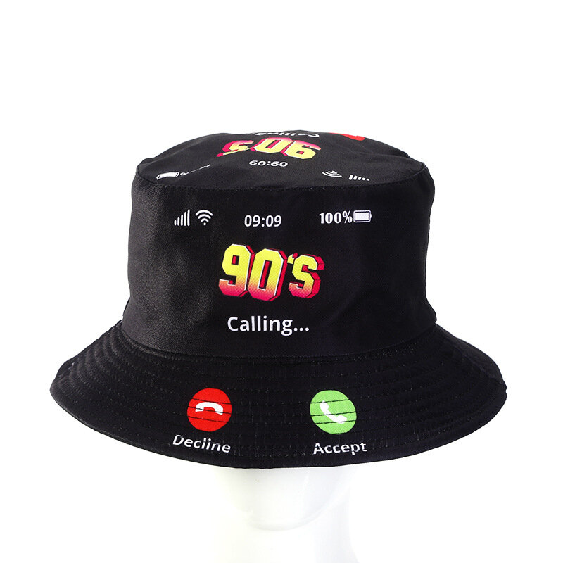 Панама с принтом в стиле 80-х и 90-х годов для мужчин и женщин, яркая хлопковая рыболовная шапка-бини, повседневная шляпа для защиты от солнца на открытом воздухе