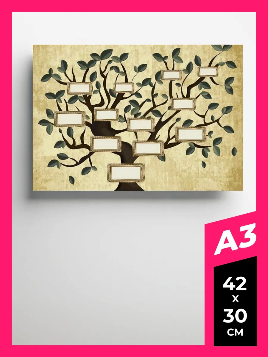 Плакат Семейное древо Постер 30 A3, матовая фотобумага премиум качества