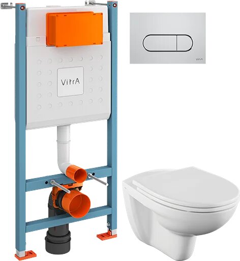 Комплект 3 в 1 Инсталляция с кнопкой VitrA V-Fix Core 732-5800-01 цвет хром глянец / Унитаз подвесной Norm Fit 6855B099-1777 / Крышка Norm 84-003-749 с микролифтом
