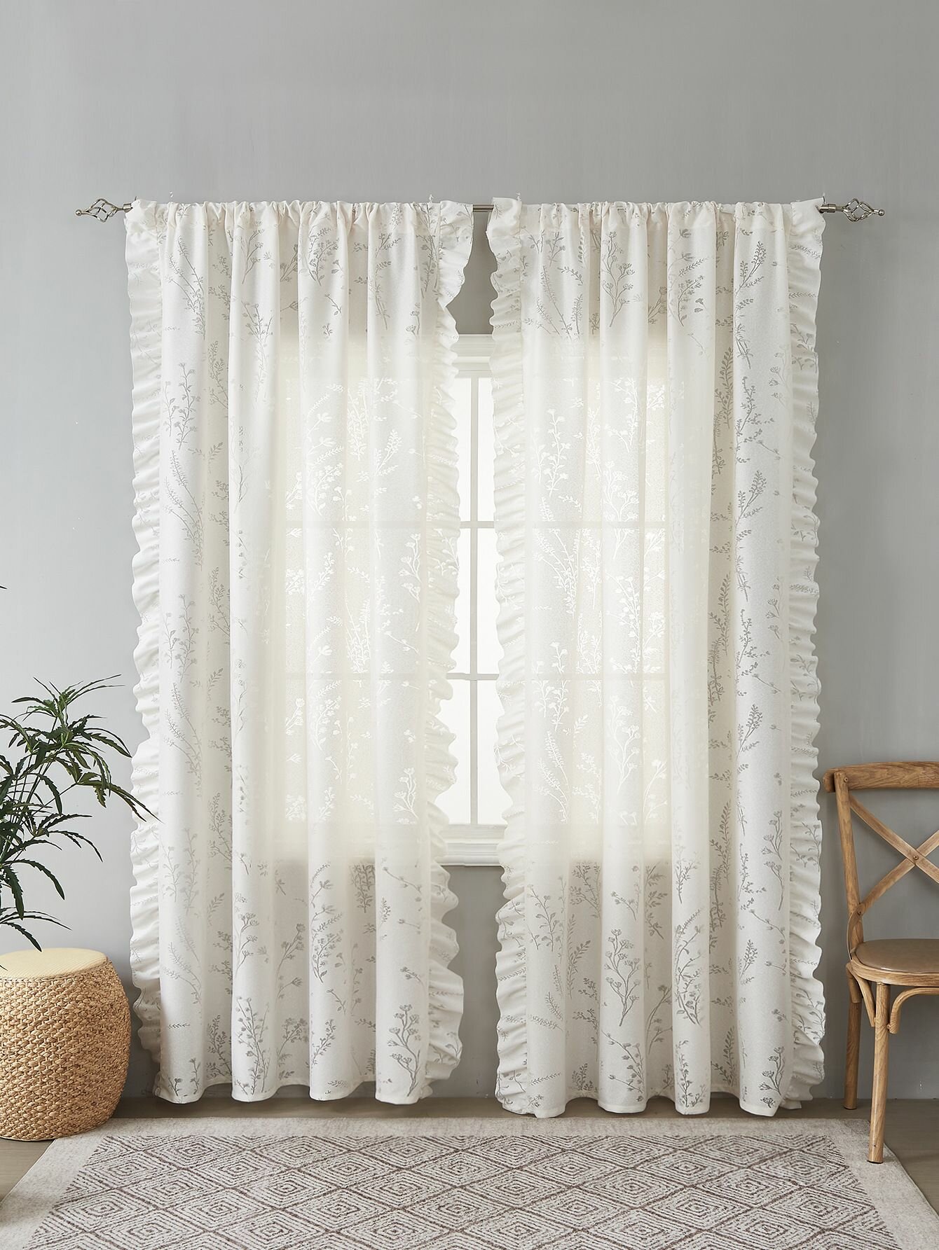 Шторы с оборками, плотные шторы (на сквозных штангах)，Бежевый, 140 см*260 см, 1 штука