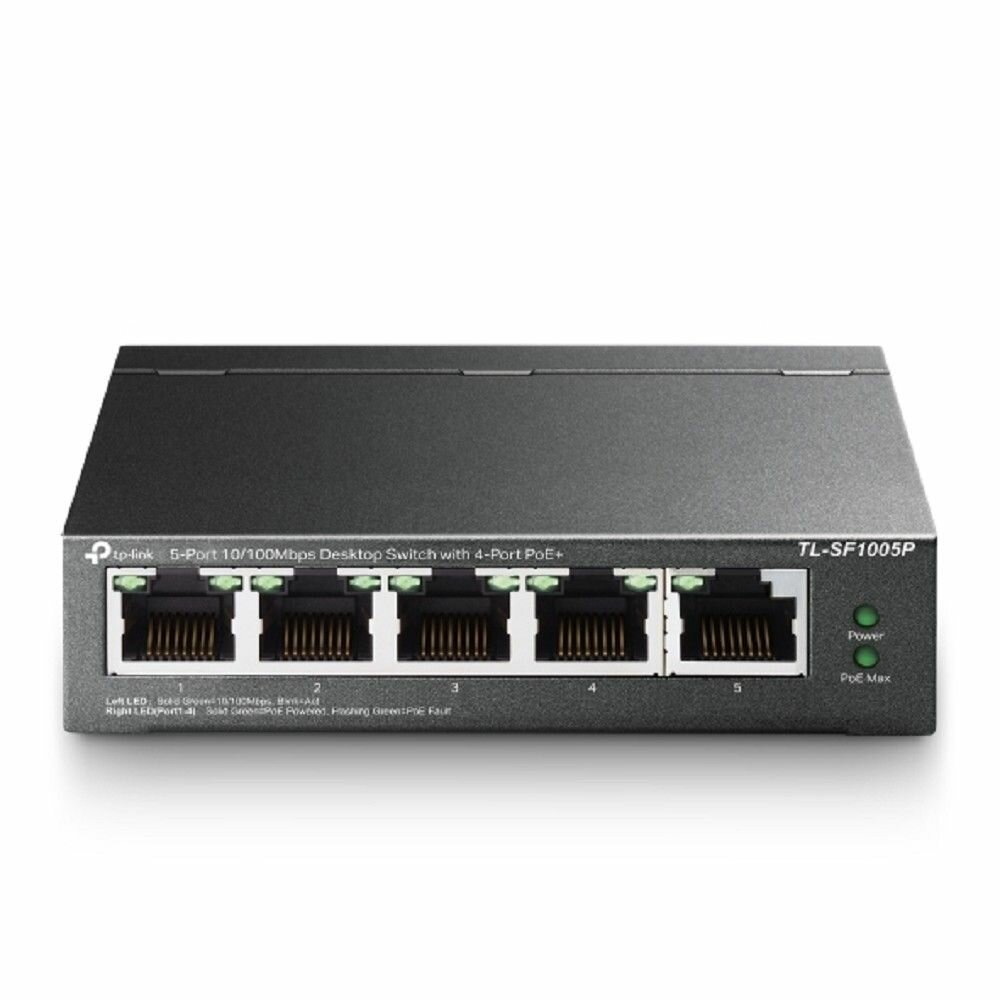 Коммутатор TP-Link TL-SF1005P неуправляемый, 1xRJ45 и 4xRJ45+PoE+ 100Мбит/с
