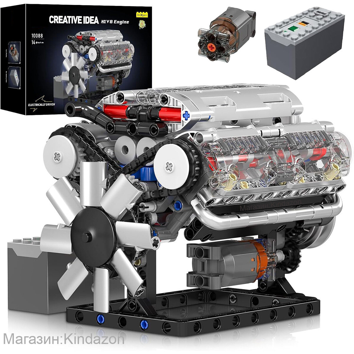 Конструктор Двигатель V8+ коробка передач(855 деталей), игрушка автомобильный двигатель, конструктор для мальчика, Рекомендуемый подарок