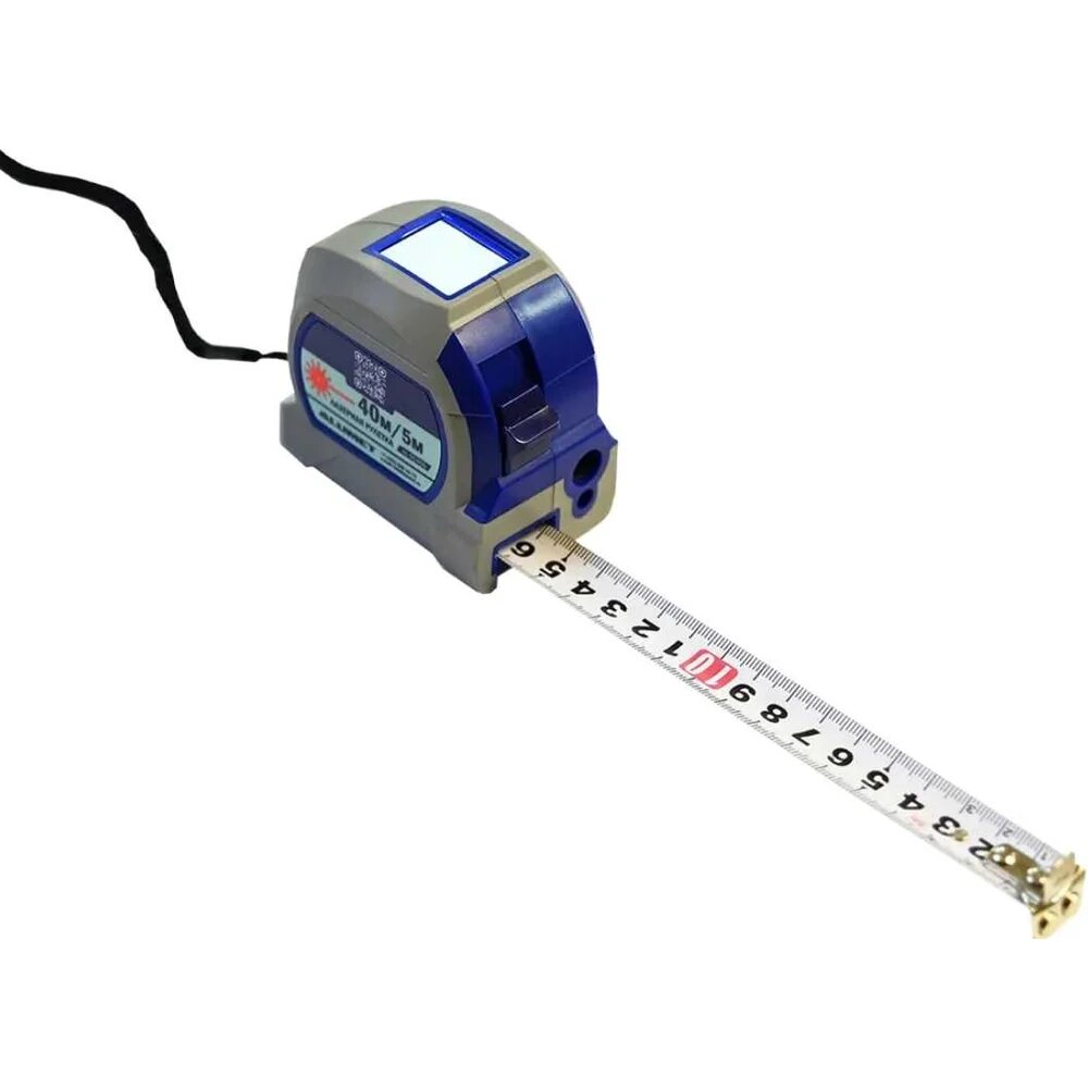 Рулетка измерительная, лазерный дальномер серый синий, двусторонняя лента Алюмет 5 м, ширина лезвия 19 мм AL-5C46G, 5 м