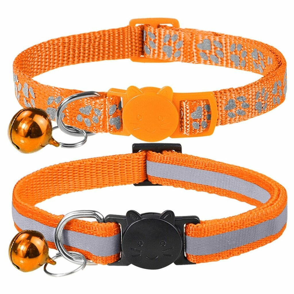 Регулировка кошки самопровозглашенной воротник пряжки светоотражающие воротник дизайн с колокольчиками 2шт