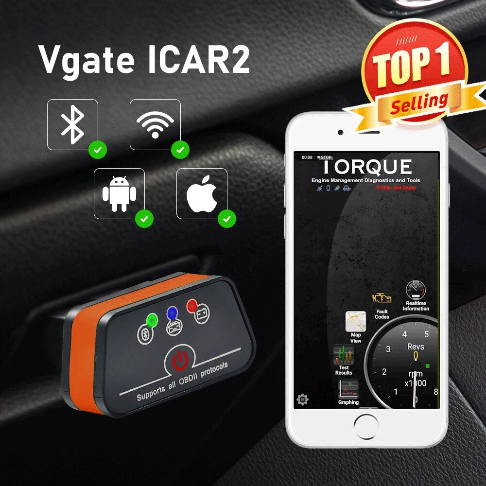 Vgate iCar2 ELM327 Bluetooth-сканер obd2 elm 327 V2.1 obd 2 wifi icar 2 автоматический диагностический сканер для Android / компьютера / IOS читатель кода, Type 1, ICAR2 Bluetooth