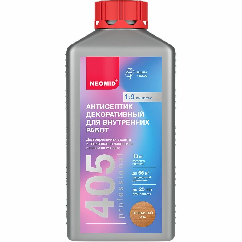 Антисептик декоративный для внутренних работ NEOMID 405 1кг 1:9 пшеничный эль