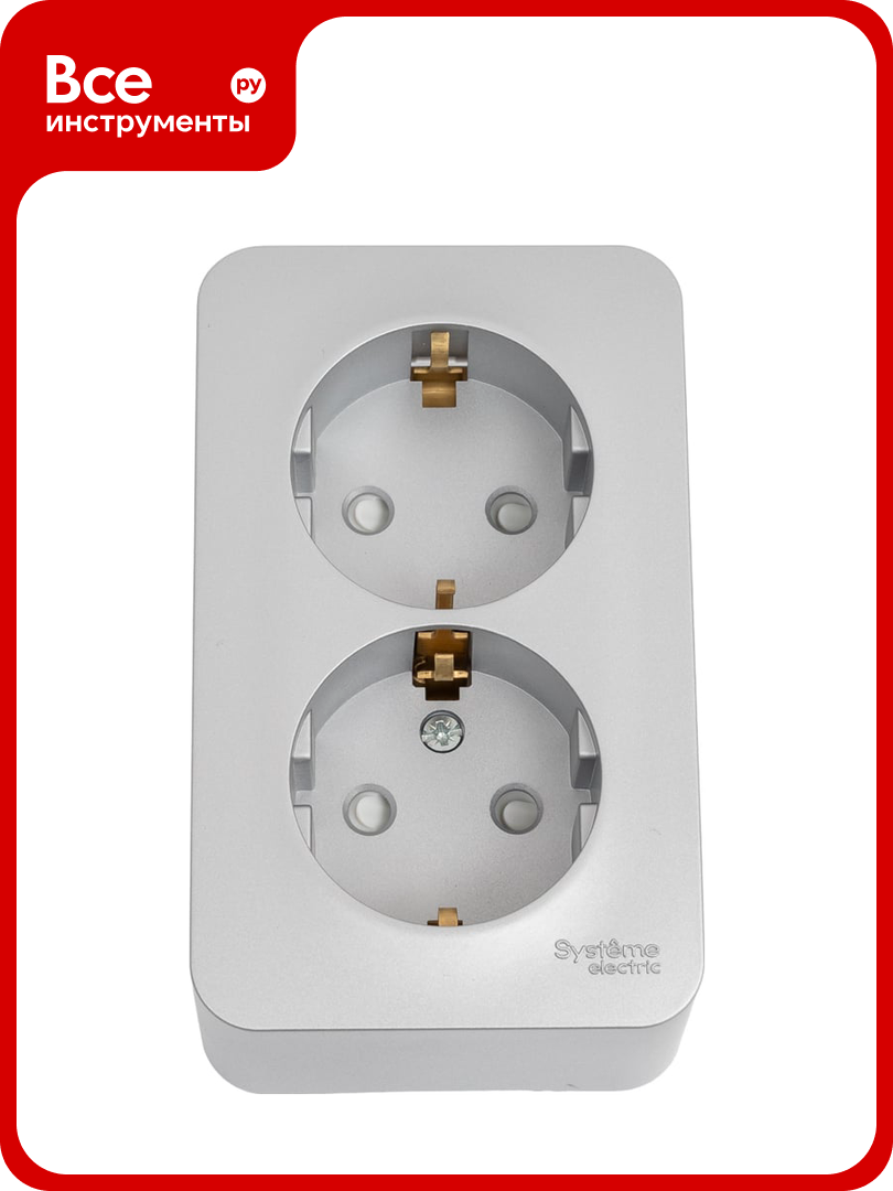 2-ая наружная розетка Systeme Electric Blanca Алюминий, с заземлением, со шторками, 16А,