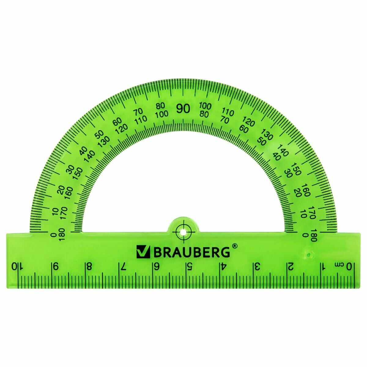 Транспортир 10см, 180° Brauberg, прозрачный неоновый (210847)