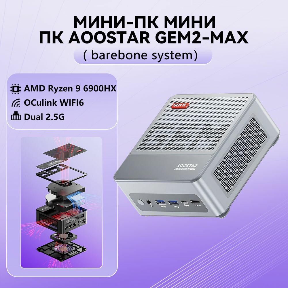 Мини ПК AOOSTAR GEM2-MAX AMD Ryzen 9 6900HX OCulink barebone system(Версии без жесткого диска и памяти