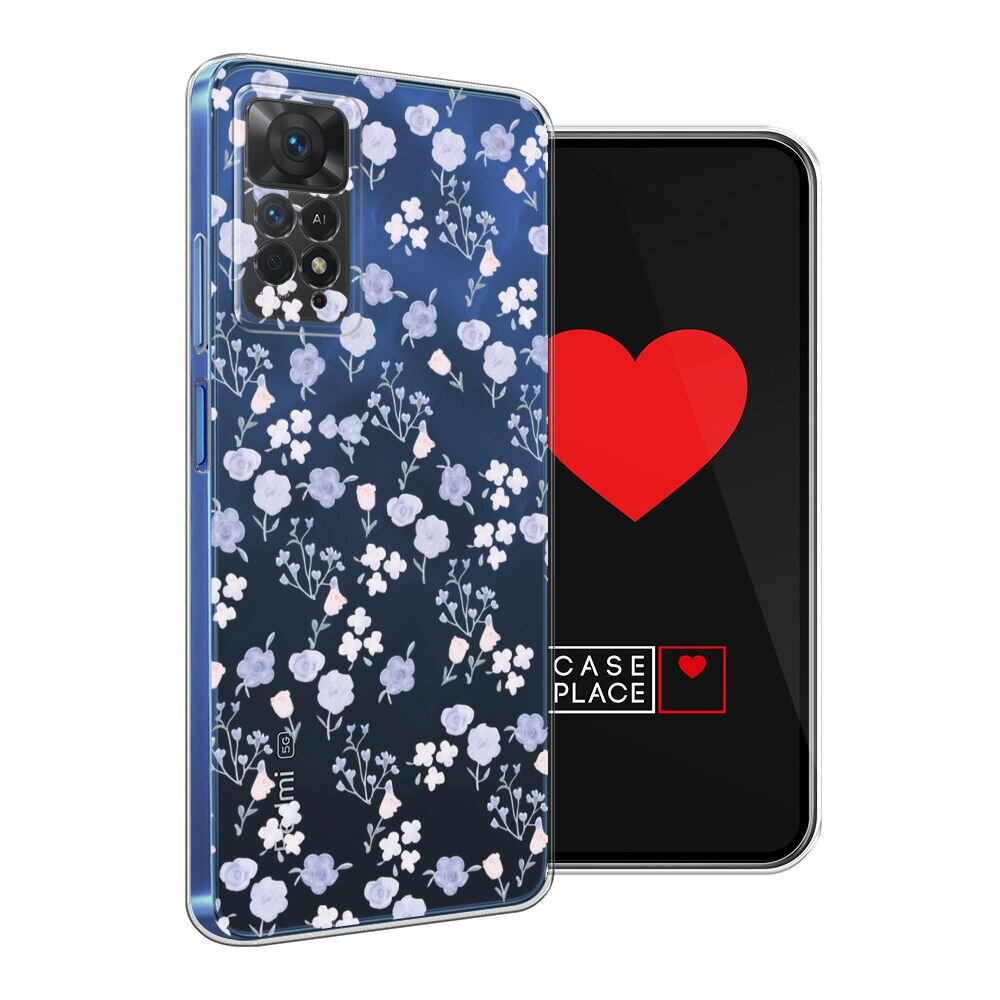 Чехол на Xiaomi Redmi Note 11E Pro / Сяоми Редми Нот 11E Pro Про с принтом "Сиреневые розы паттерн", прозрачный — фото 1
