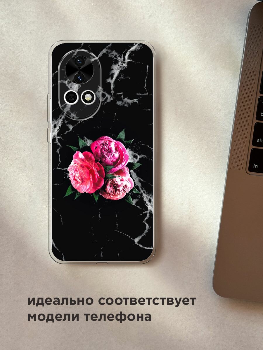 Чехол на Huawei Nova 12/Nova13 / Хуавей Нова 12/Нова 13 с принтом "Букет на черном мраморе" — фото 1
