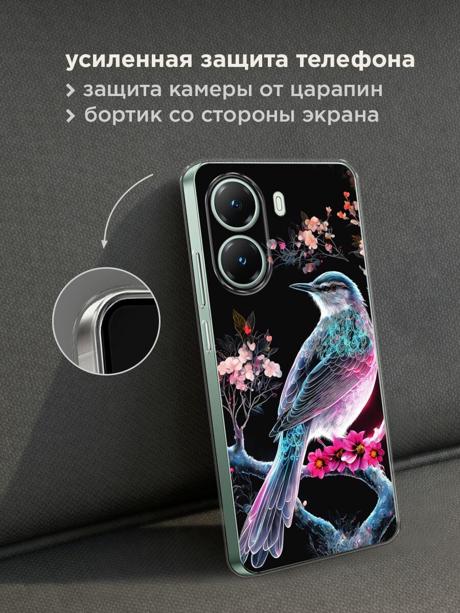 Чехол на Poco X7 Pro / Поко X7 Про с принтом "Птица на цветущем дереве" — фото 1