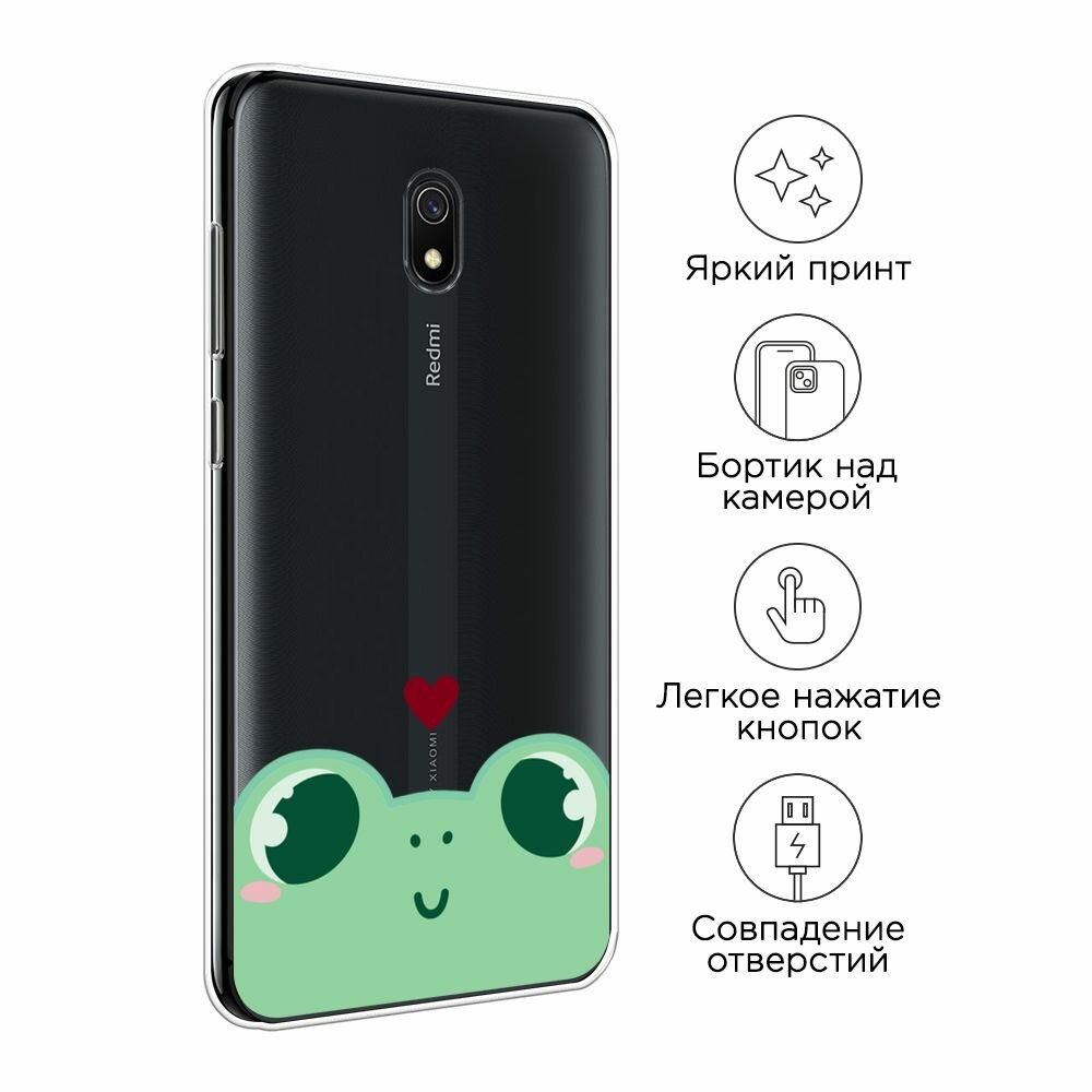 Чехол на Xiaomi Redmi 8A / Сяоми Редми 8А с принтом "Влюблённая лягушка - 14 февраля", прозрачный — фото 1