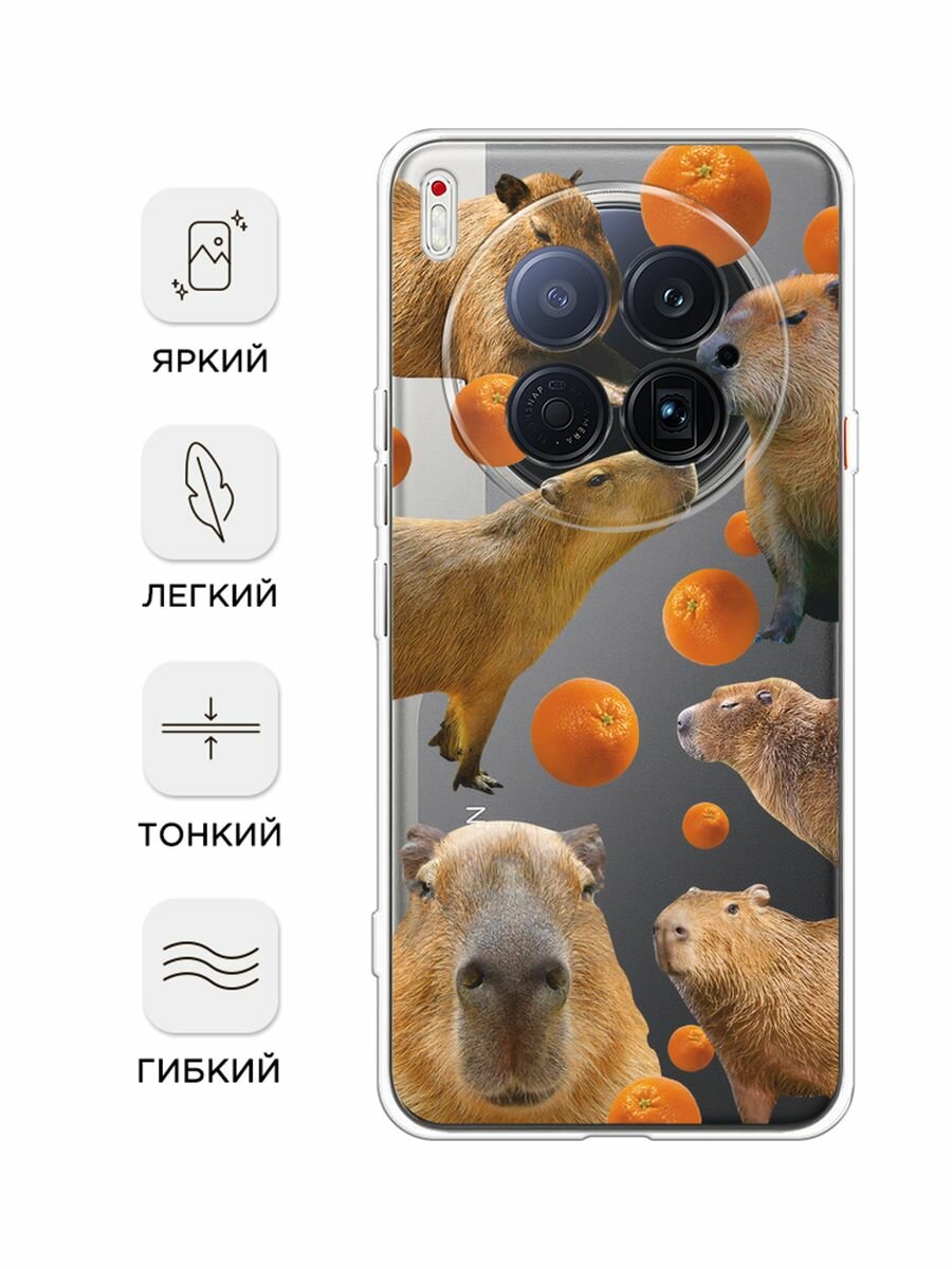 Чехол на Tecno Camon 40 Premier / Текно Камон 40 Премьер с принтом "Капибара и апельсины", прозрачный — фото 1