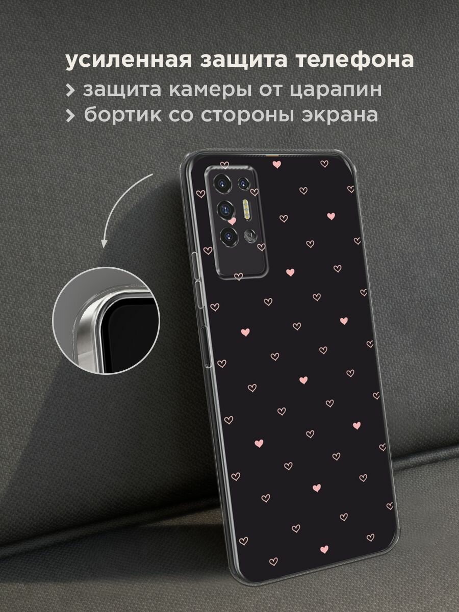 Чехол на Tecno Pova 2 / Текно Пова 2 с принтом "Черный фон и сердечки" — фото 1