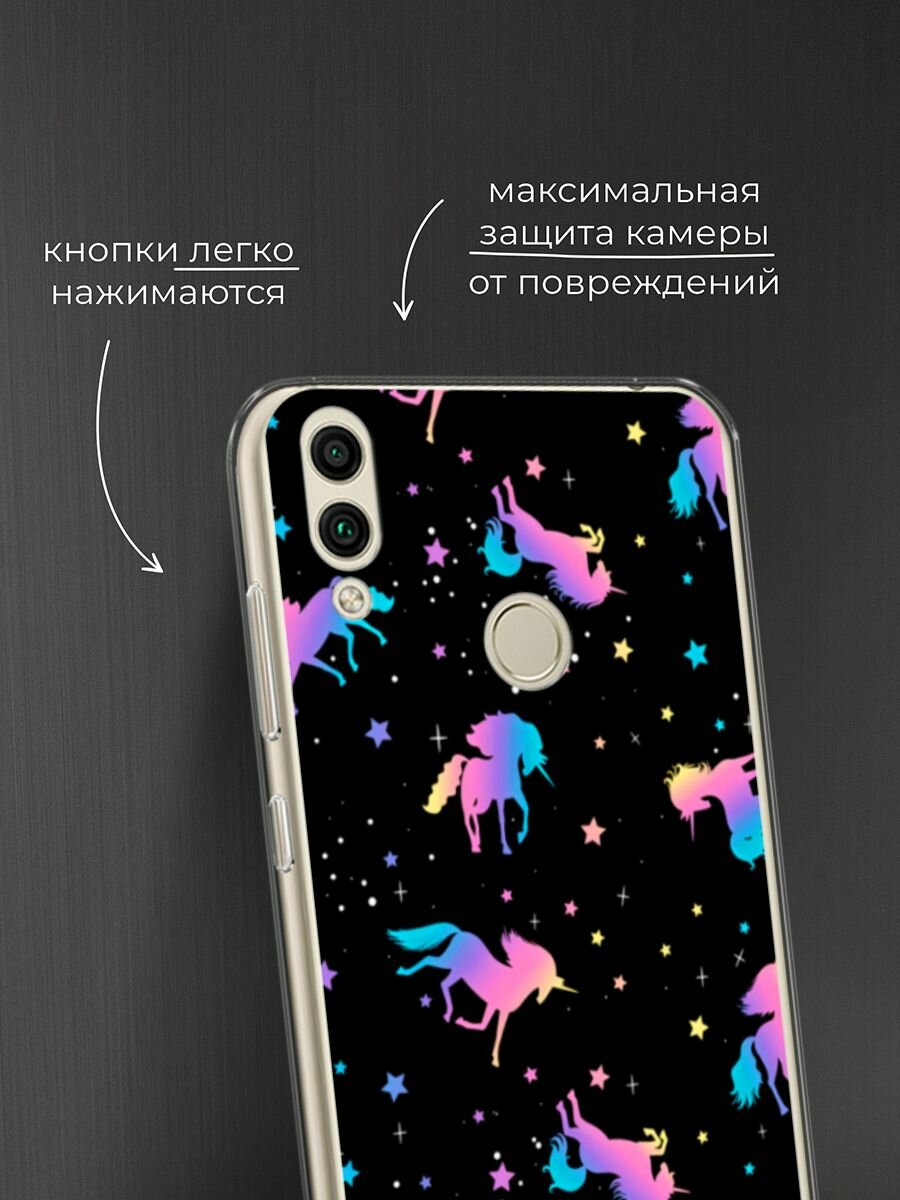 Силиконовый чехол на Honor 8C / Хонор 8С с принтом "Единороги градиент" — фото 1