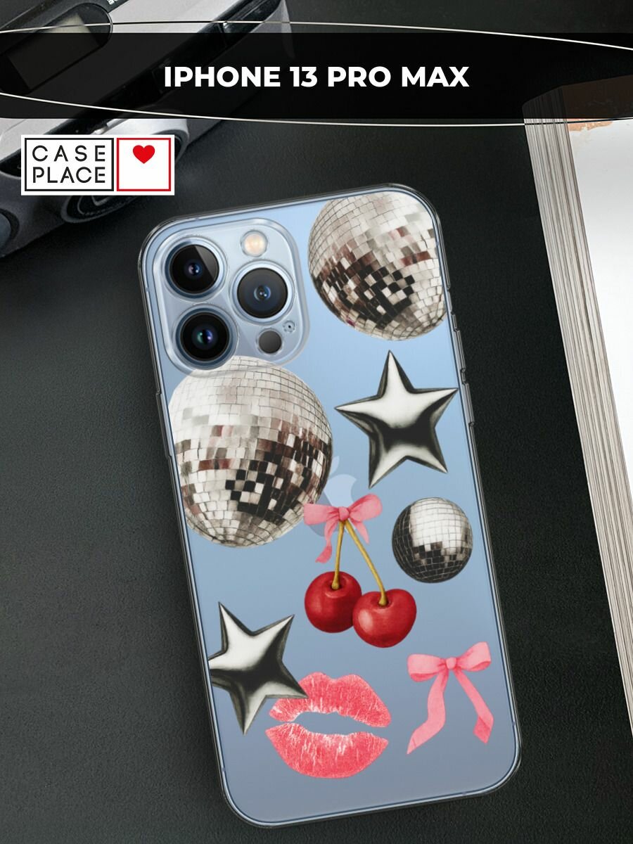 Чехол на Apple iPhone 13 Pro Max / Айфон 13 Про Макс с принтом "Стильная подборка", прозрачный