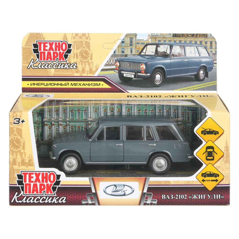 Машина металлическая "Ваз-2102" 12 см. инерция, серый Технопарк 2102-12-GY-WOD
